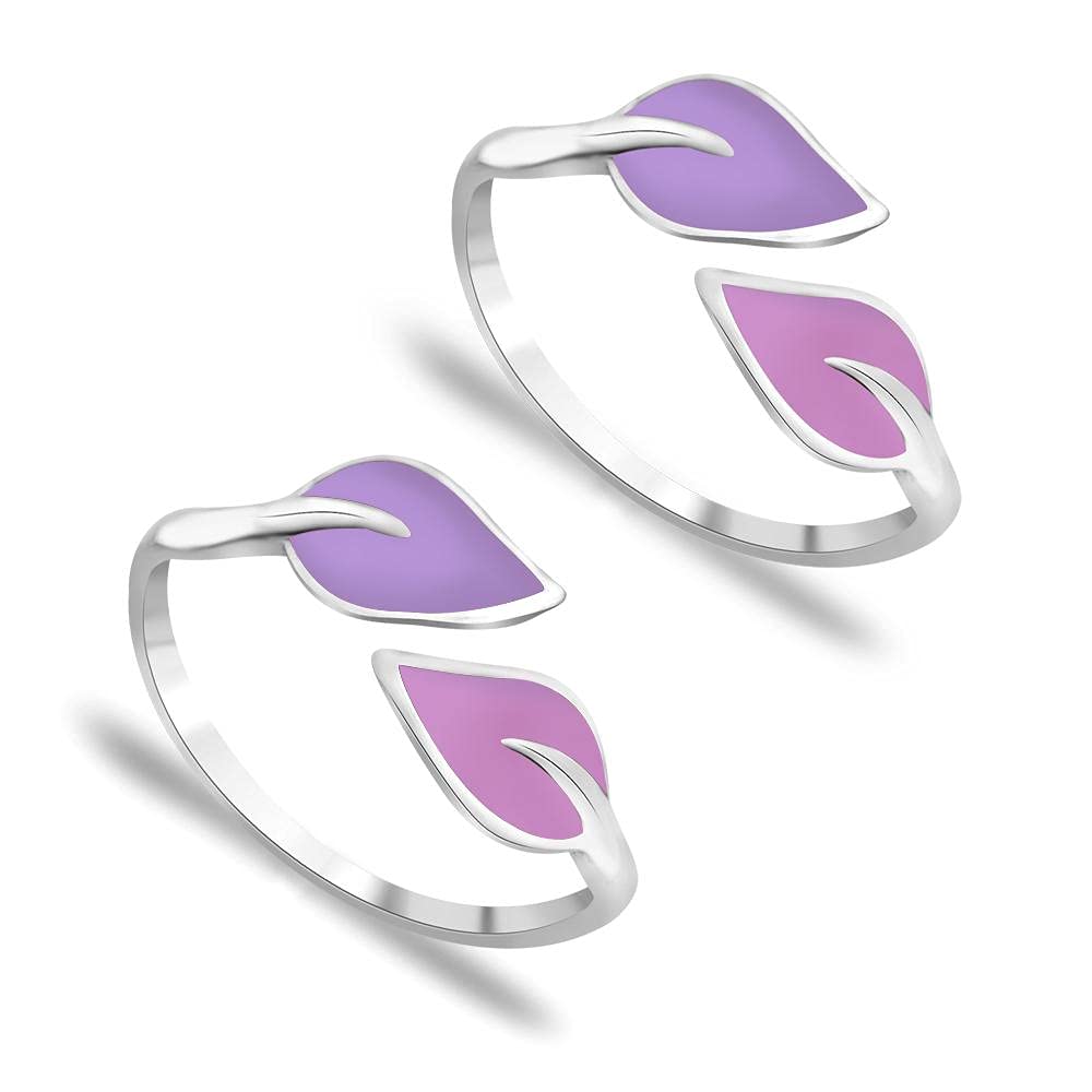 Taraash Top Openable Leaf with Multicolour Enamel 925 Silver Toe Ring for Women